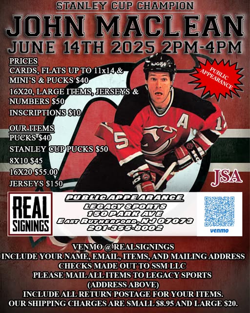 Meet NHL Legend John MacLean at Legacy Sports in New Jersey in June ...